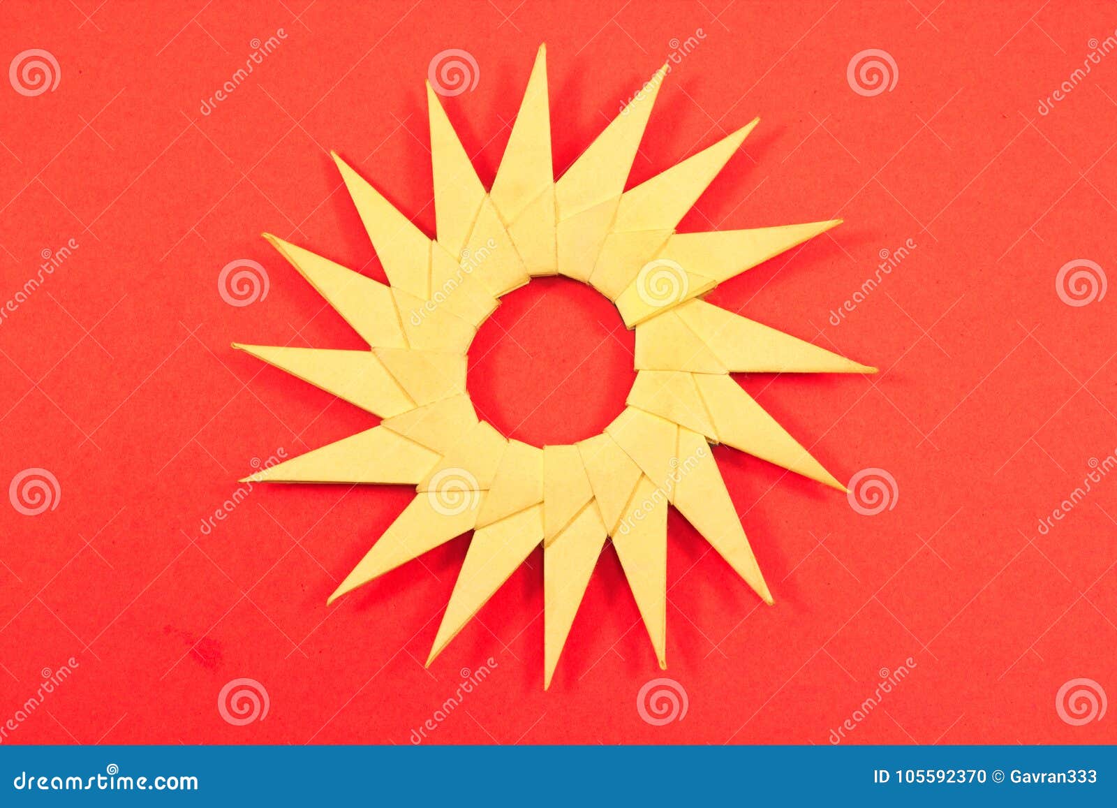 Origami Paper Sun Isolated on Red Background Stock Photo - Image of ...