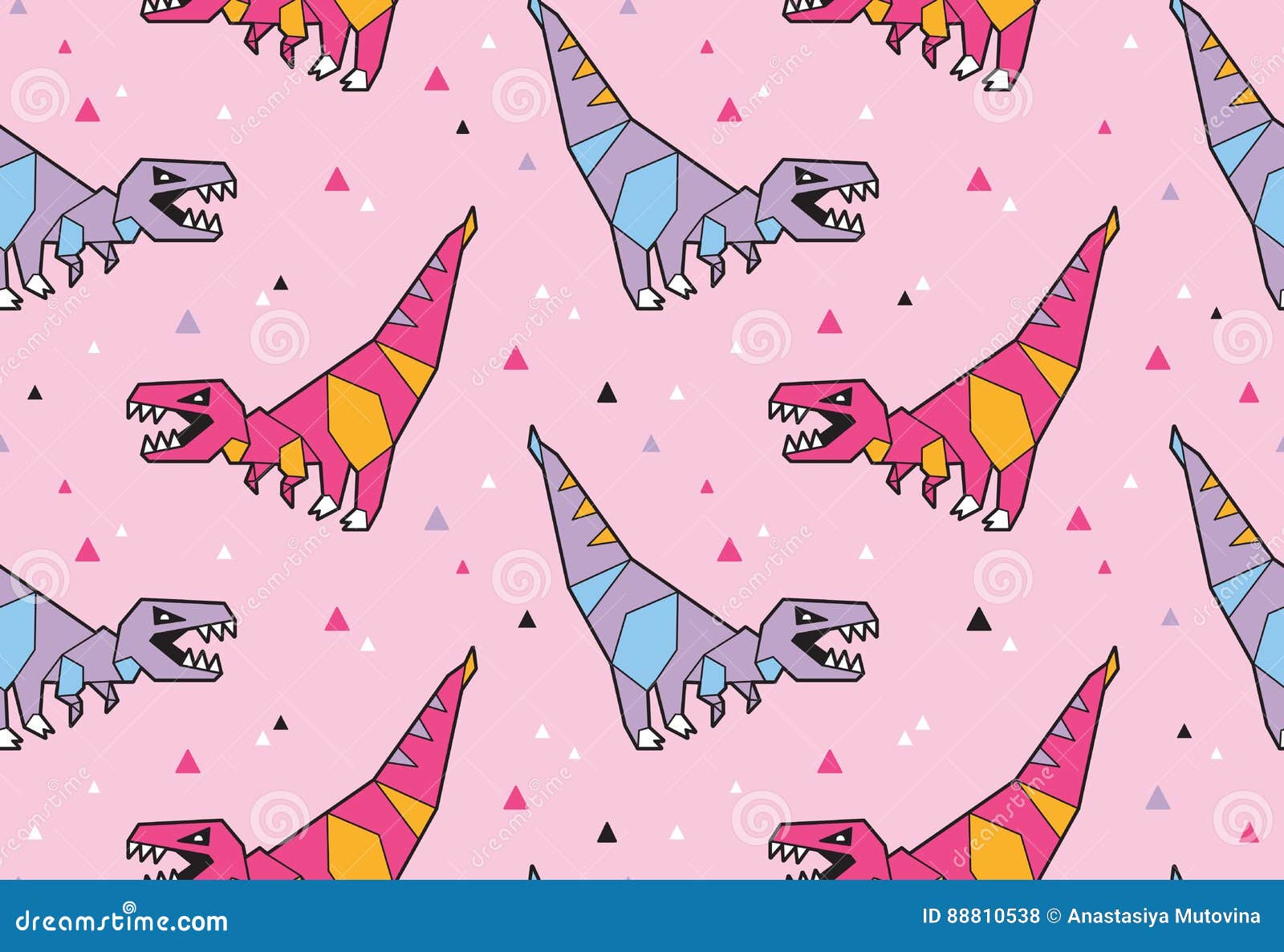 Origami Pattern Background With Dinosaurs Cartoon Vector ...