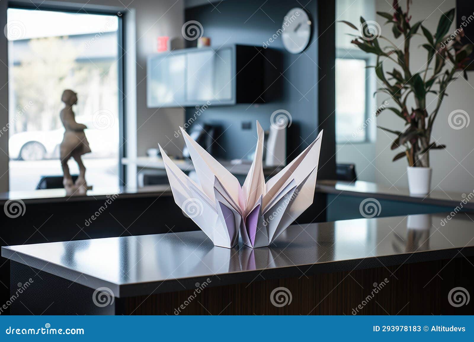 Origami Peace Dove Placed on an Office Reception Desk Stock ...