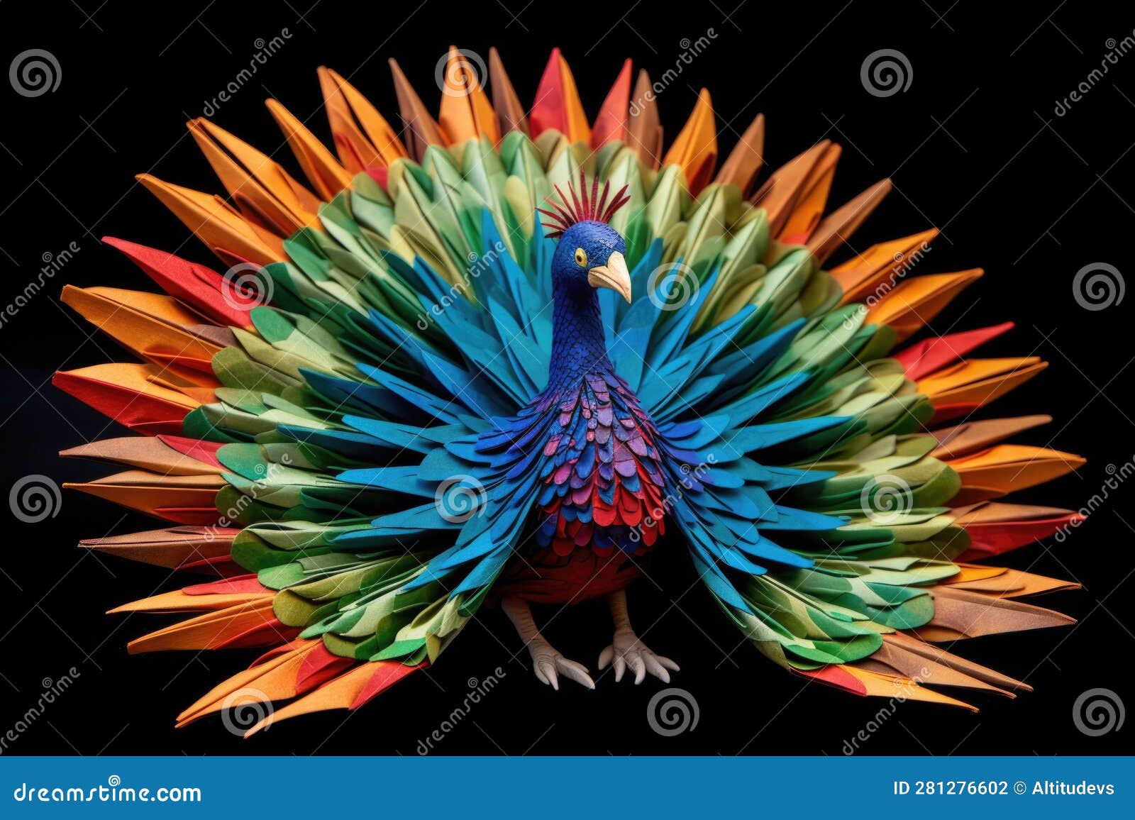 Origami Peacock with Multicolored Feathers Spread Stock Illustration ...