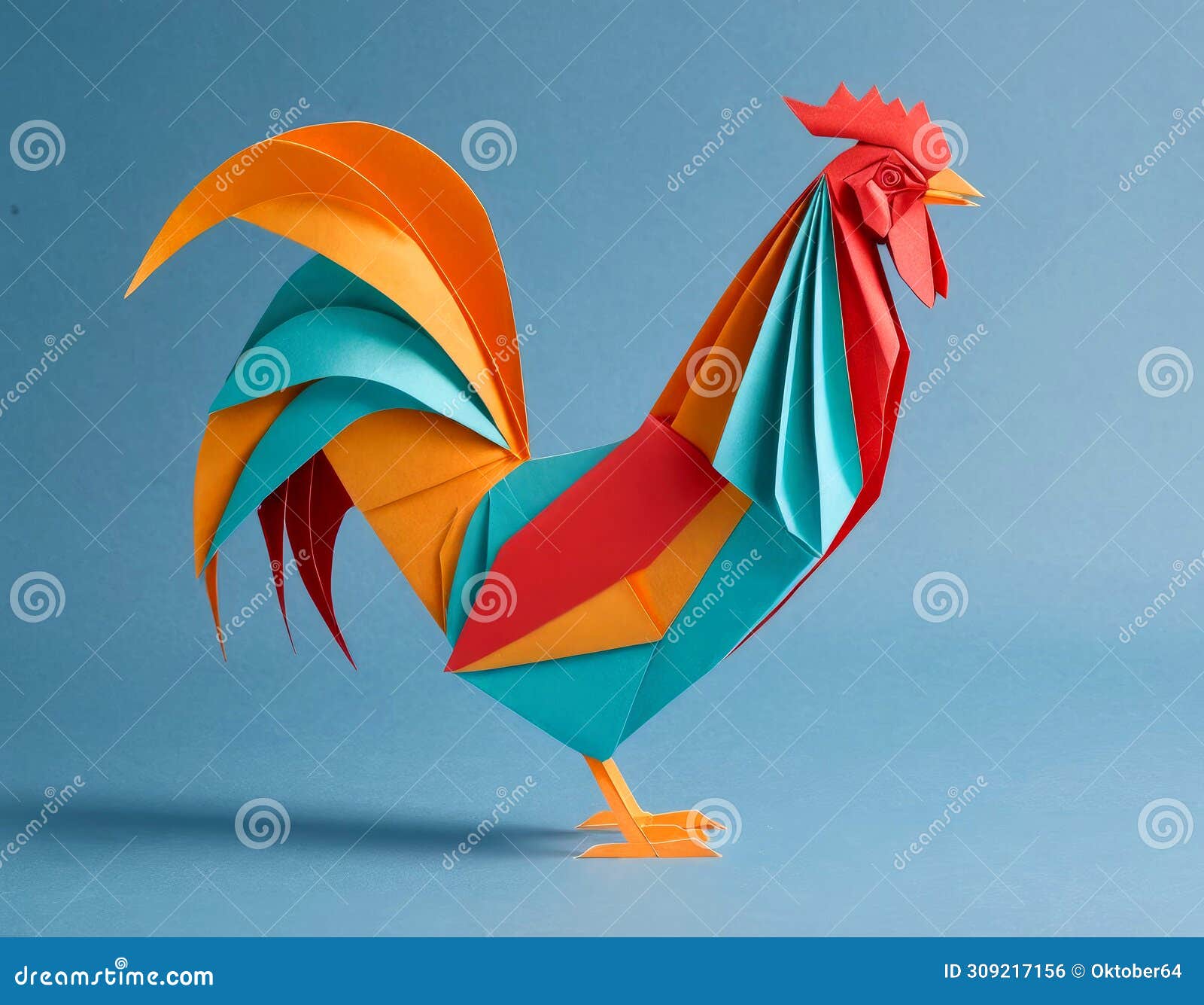 Origami Rooster Made of Colored Paper. Three-dimensional Figurine Stock ...