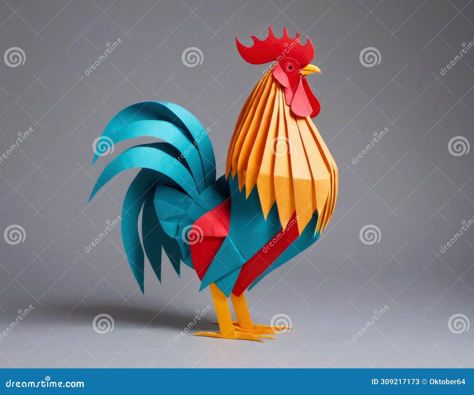 Origami Rooster Made of Colored Paper. Three-dimensional Figurine Stock ...