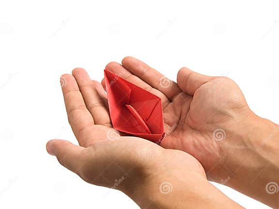 Origami ship in hand stock image. Image of white, cargo - 11032677
