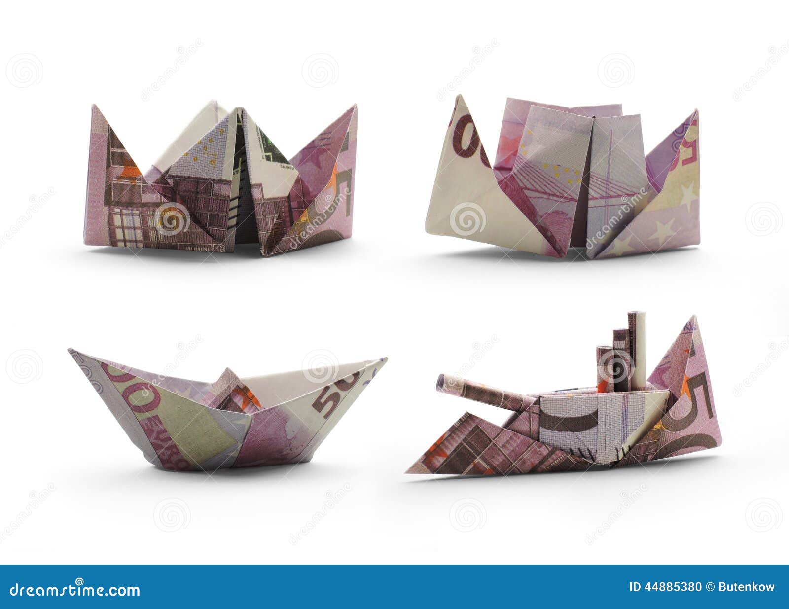 Origami Ships of Five Hundred Euro Banknotes Stock Photo - Image of ...