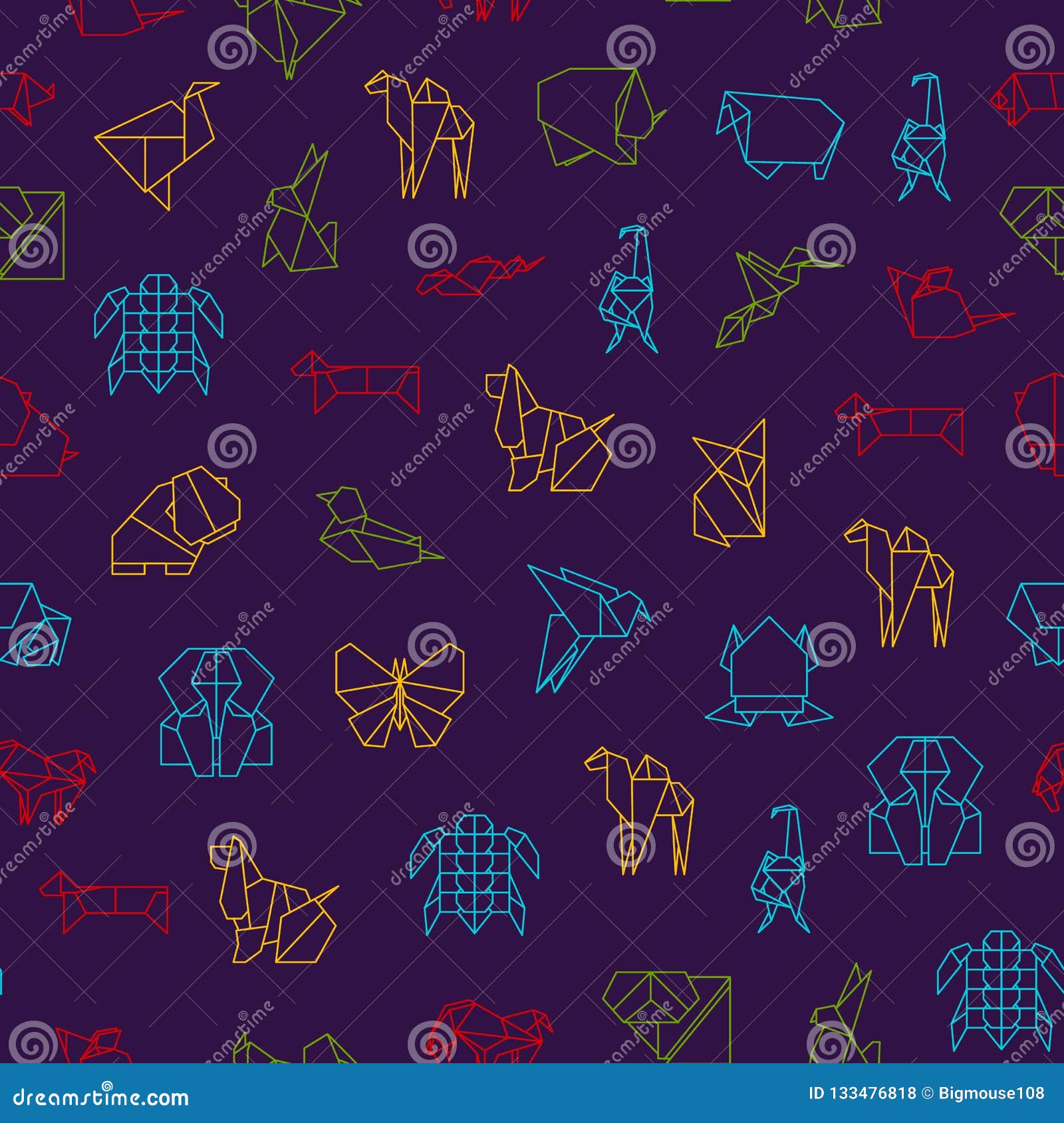 Origami Signs Thin Line Seamless Pattern Background. Vector Stock ...