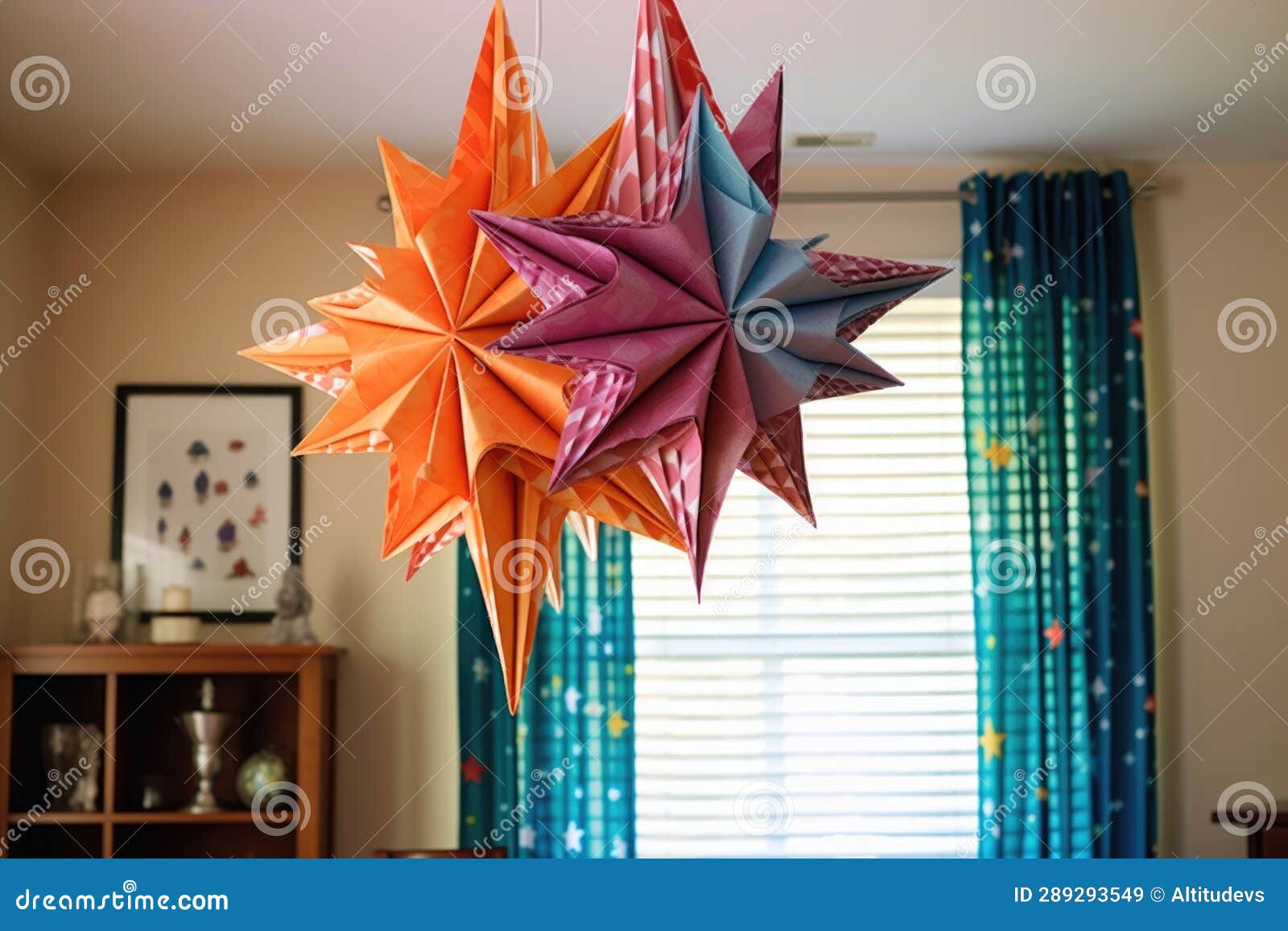 Origami Star Mobile Hanging from the Ceiling Stock Image - Image of ...
