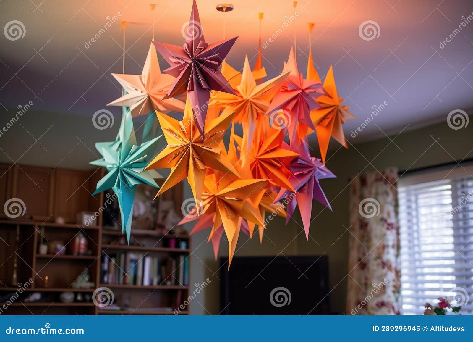 Origami Star Mobile Hanging from the Ceiling Stock Image - Image of ...