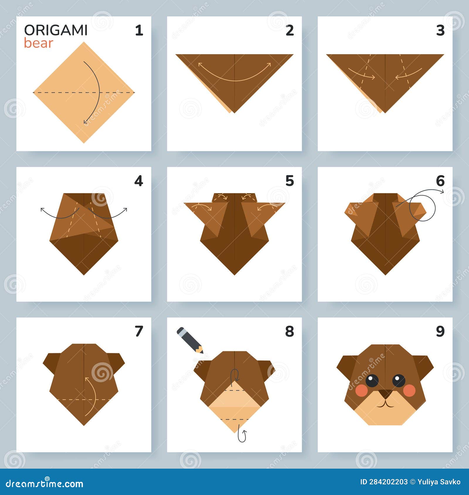 Origami Tutorial For Kids. Origami Cute Fish. Cartoon Vector ...