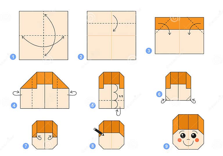 Origami Tutorial for Kids. Origami Cute Boy. Stock Vector ...