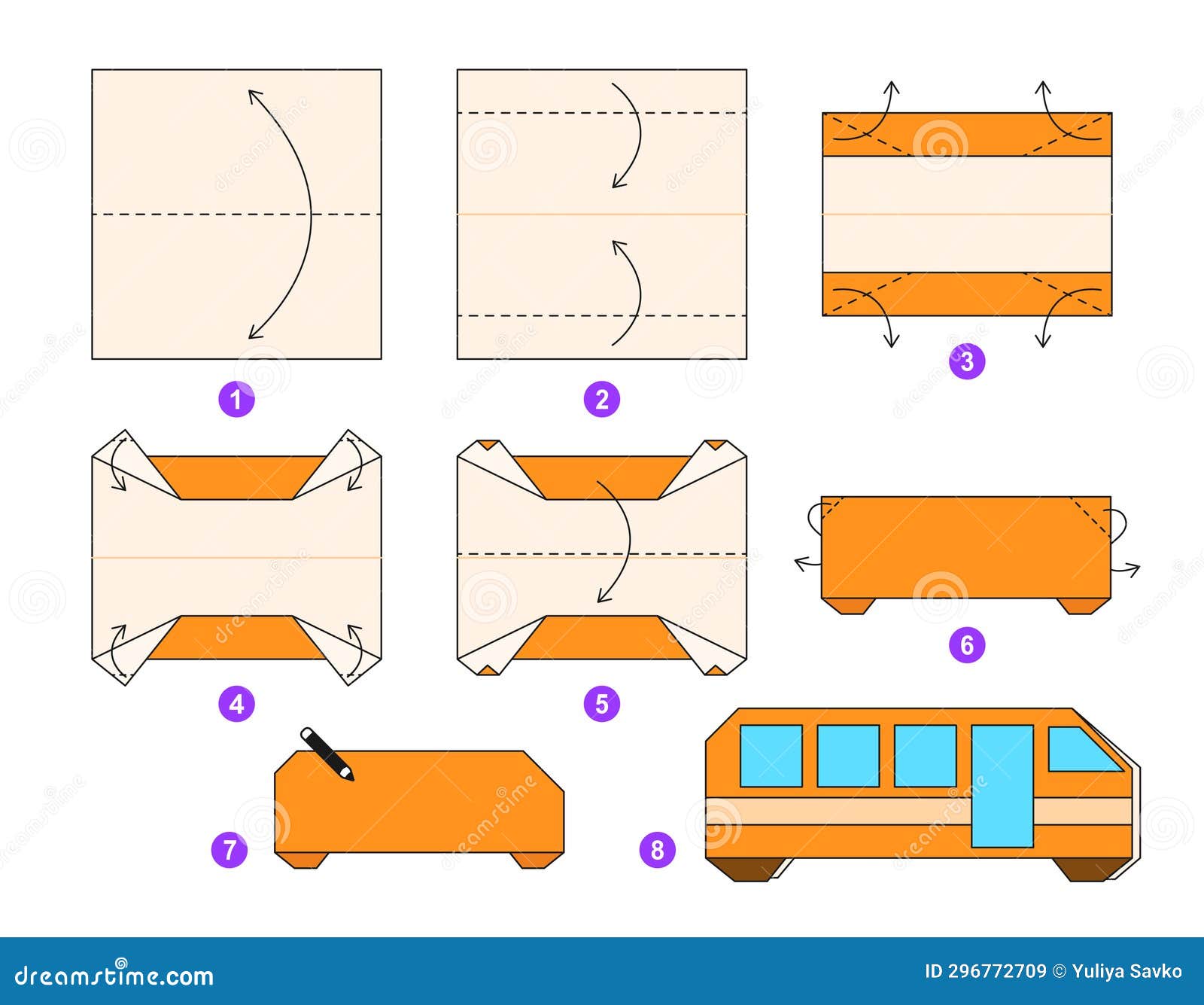 Origami Tutorial for Kids. Origami Cute Bus. Stock Illustration ...