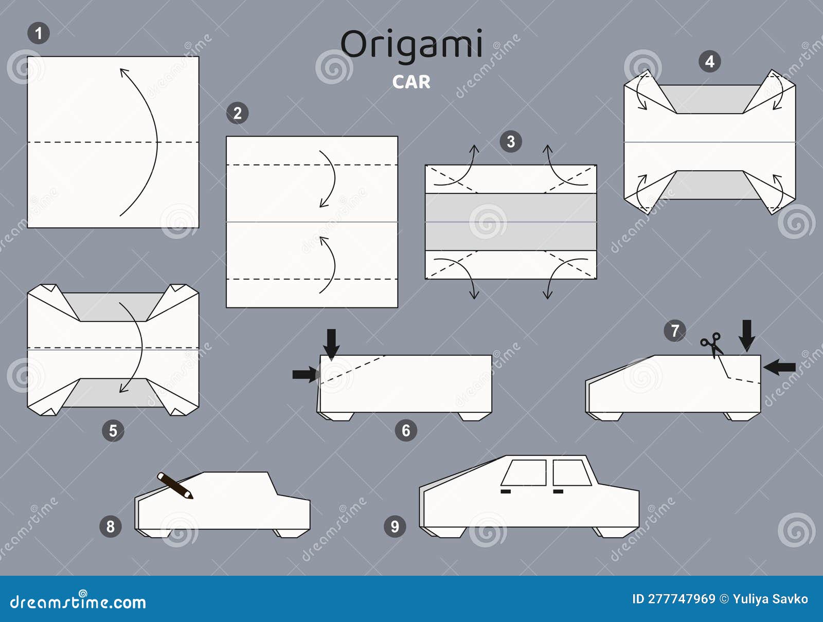 Origami Tutorial For Kids. Origami Cute Taxi. Vector Illustration ...