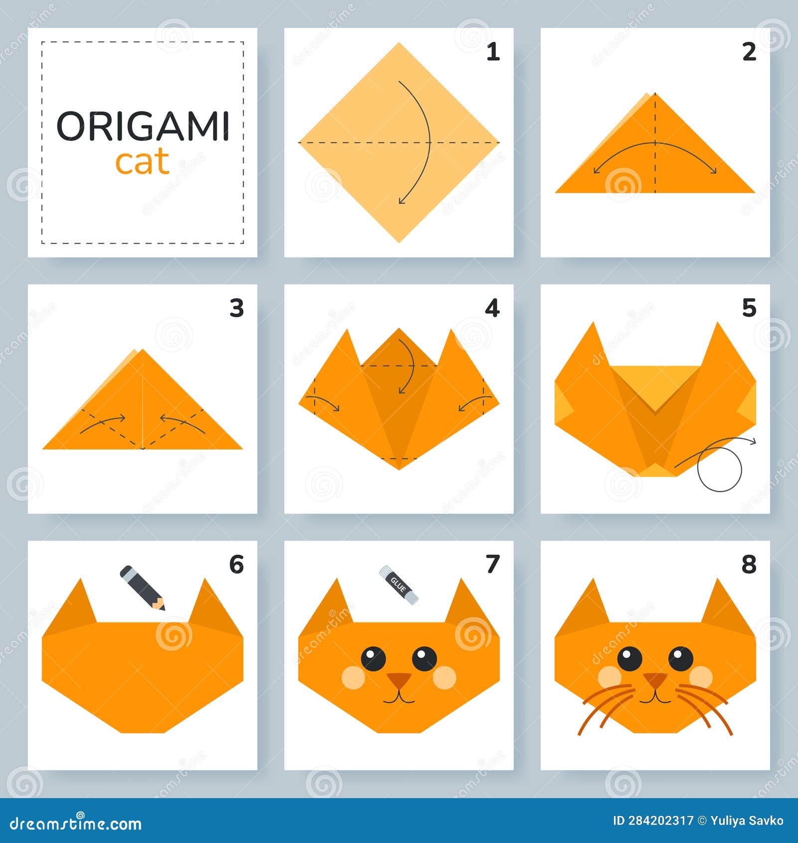 Origami Tutorial For Kids. Origami Cute Fish. Cartoon Vector ...