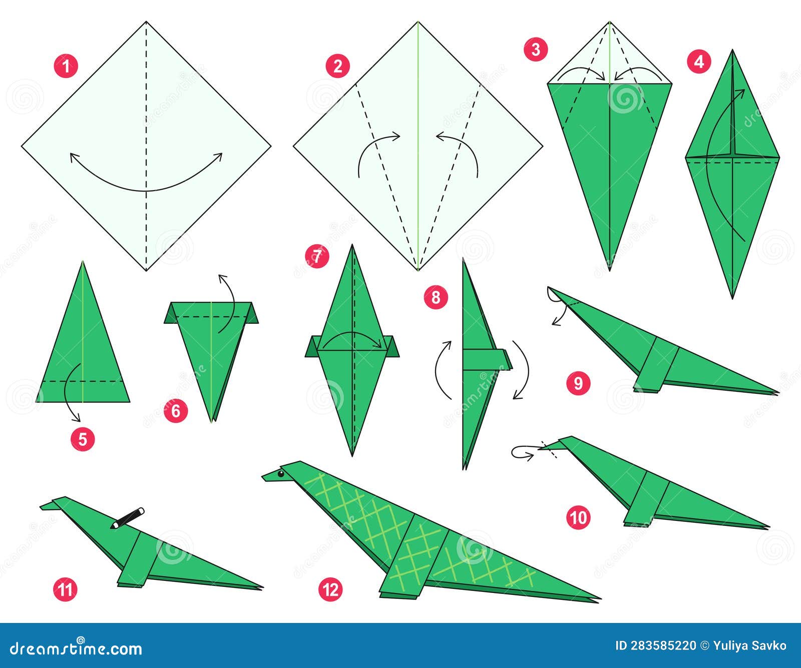 Origami Tutorial for Kids. Origami Cute Dinosaur. Stock Vector ...