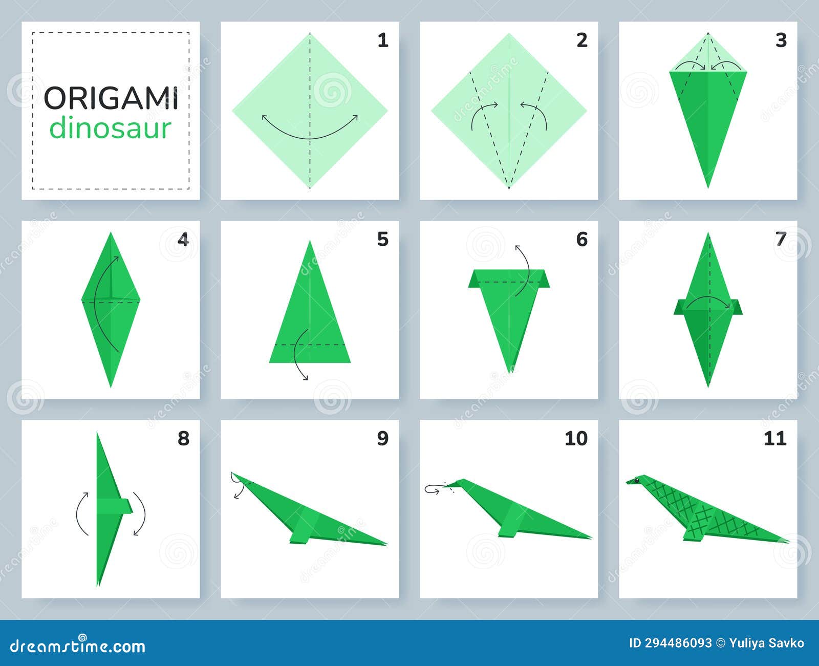 Origami Tutorial for Kids. Origami Cute Dinosaur. Stock Vector ...