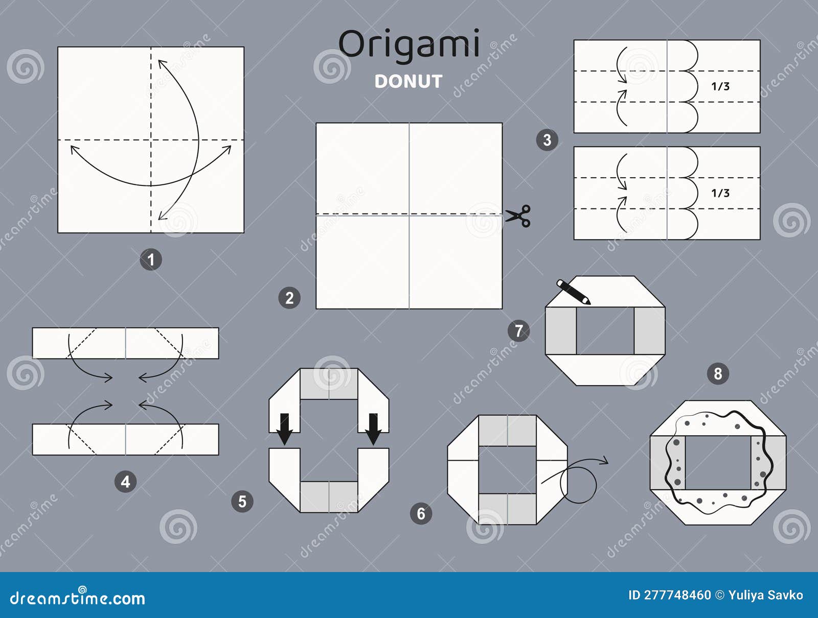 Origami Tutorial for Kids. Origami Cute Donut. Stock Vector ...