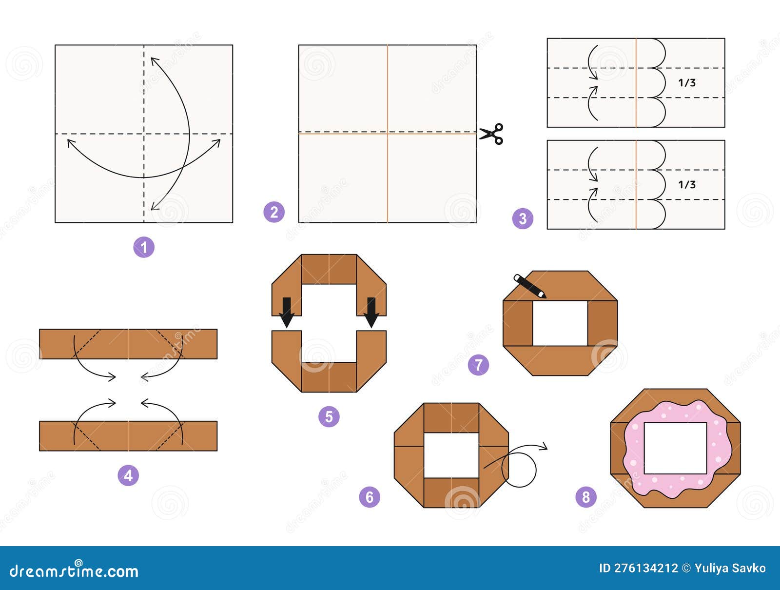 Origami Tutorial for Kids. Origami Cute Donut. Stock Vector ...