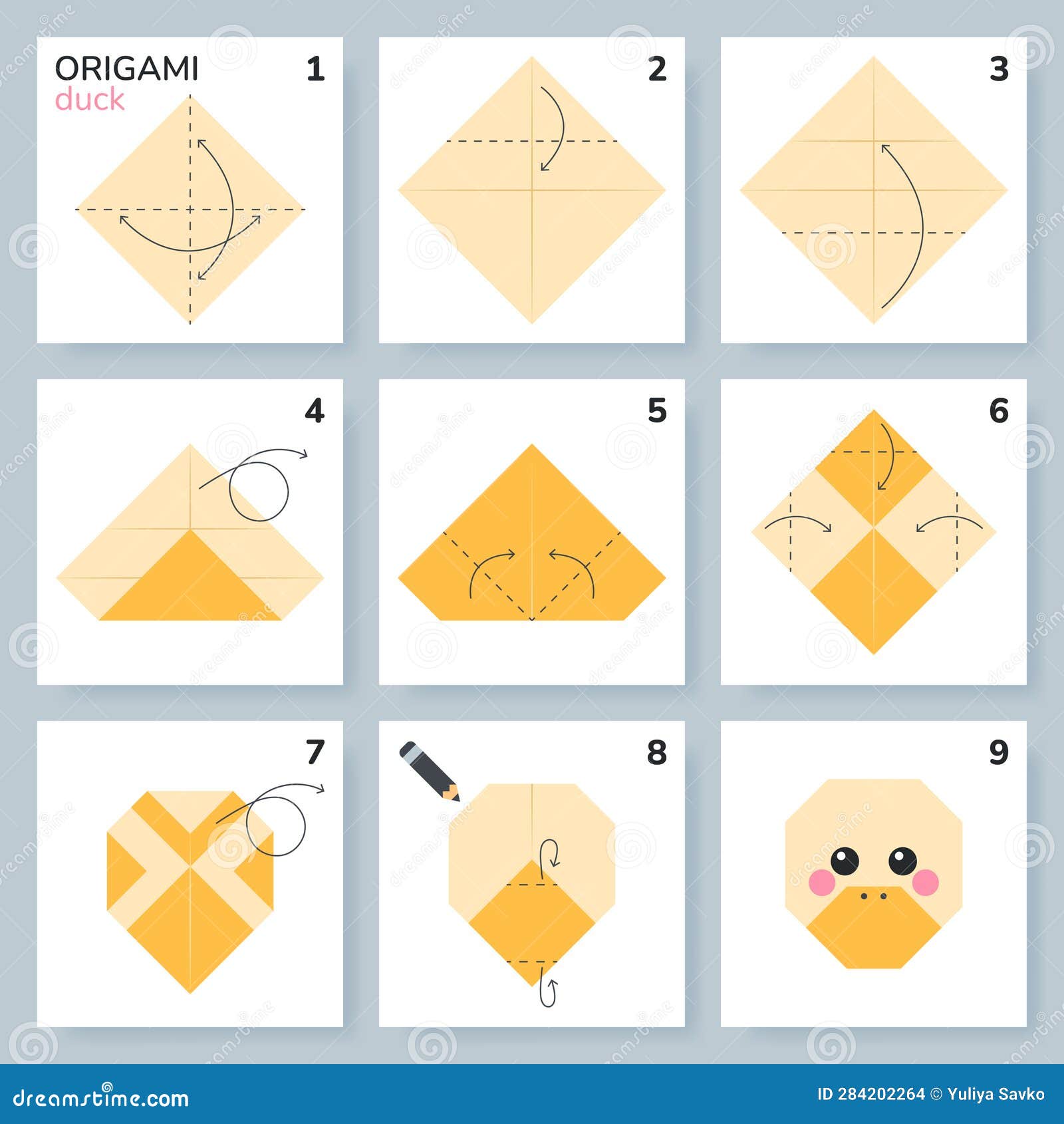 Origami Tutorial for Kids. Origami Cute Duck. Stock Vector ...
