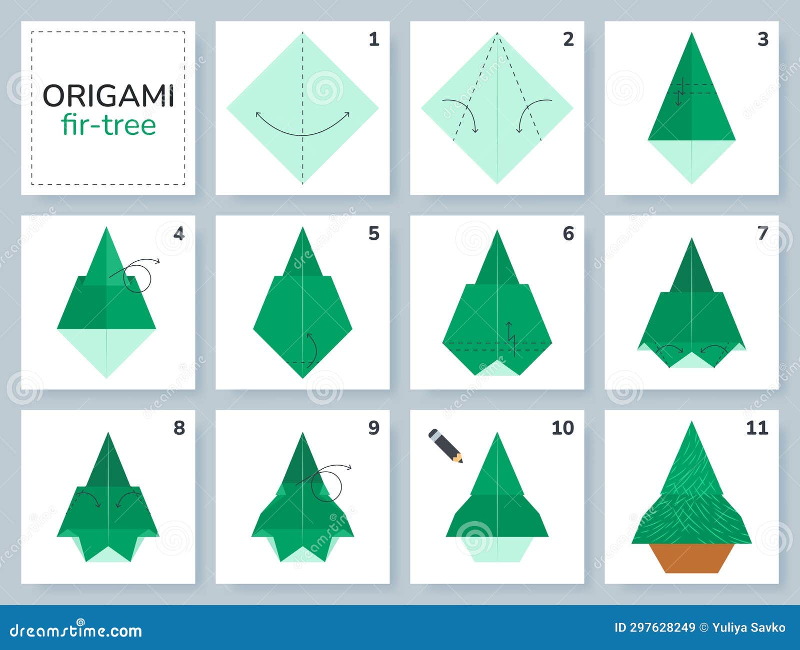 Origami Tutorial for Kids. Origami Cute Fir. Stock Vector ...