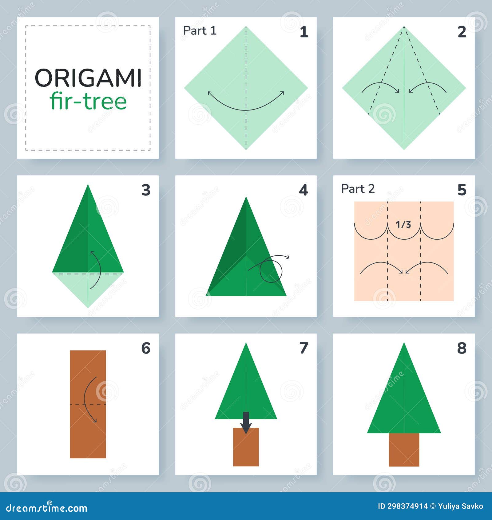 Origami Tutorial for Kids. Origami Cute Fir. Stock Illustration ...