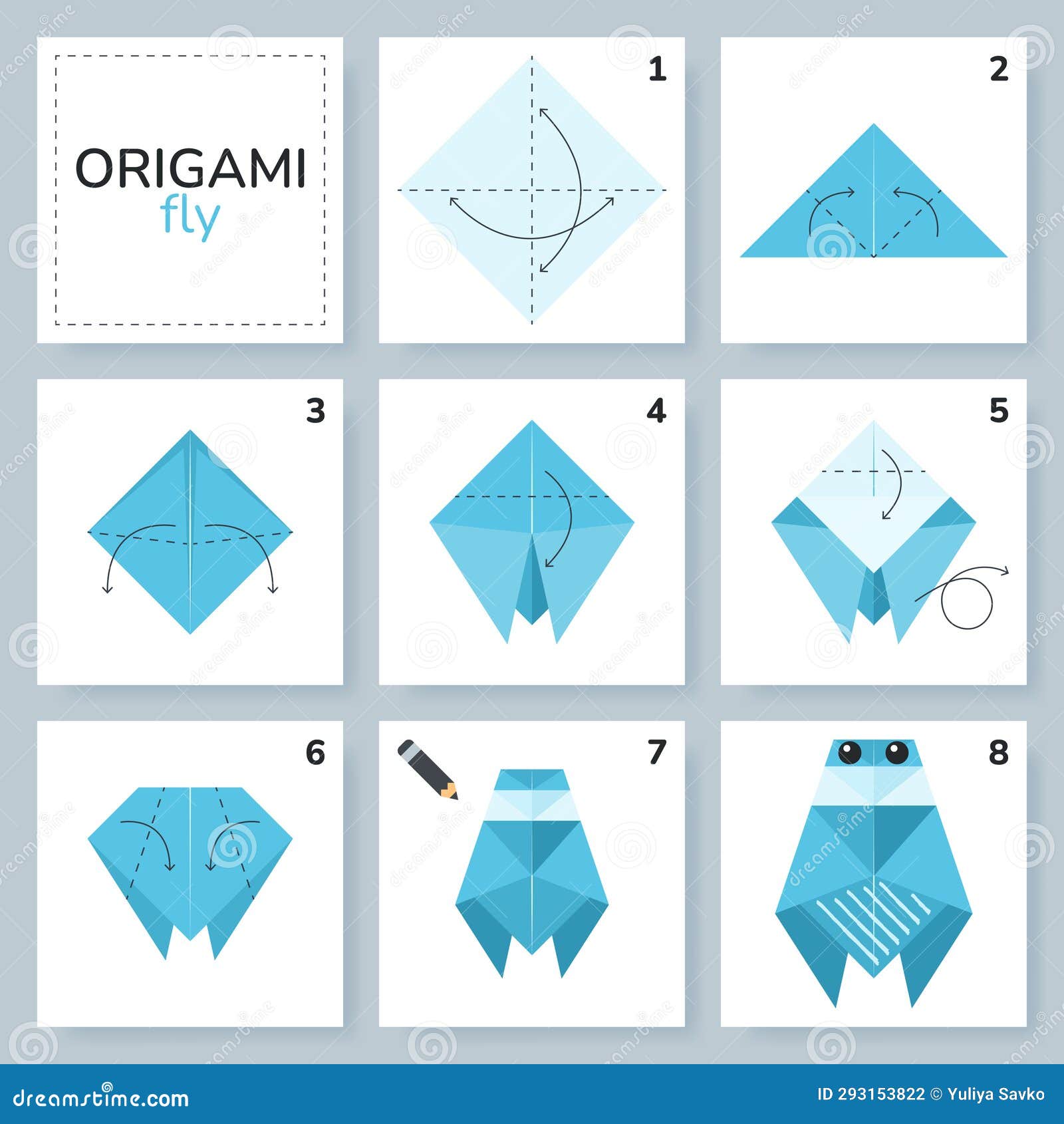 Origami Tutorial for Kids. Origami Cute Fly. Stock Illustration ...