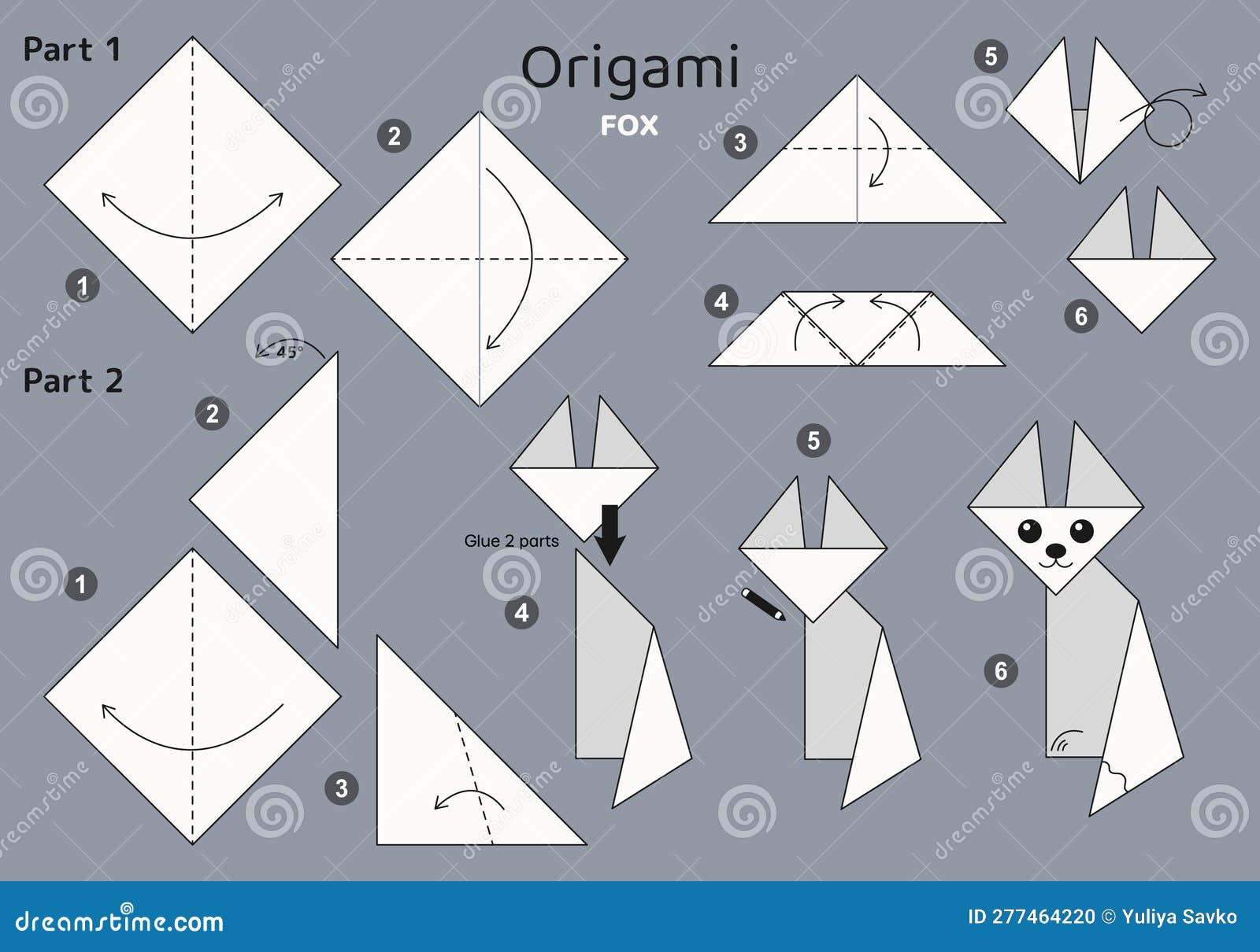 Origami Tutorial for Kids. Origami Cute Fox. Stock Illustration ...