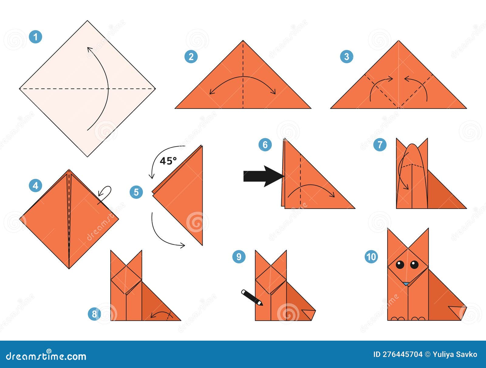 Origami Tutorial for Kids. Origami Cute Fox. Stock Vector ...
