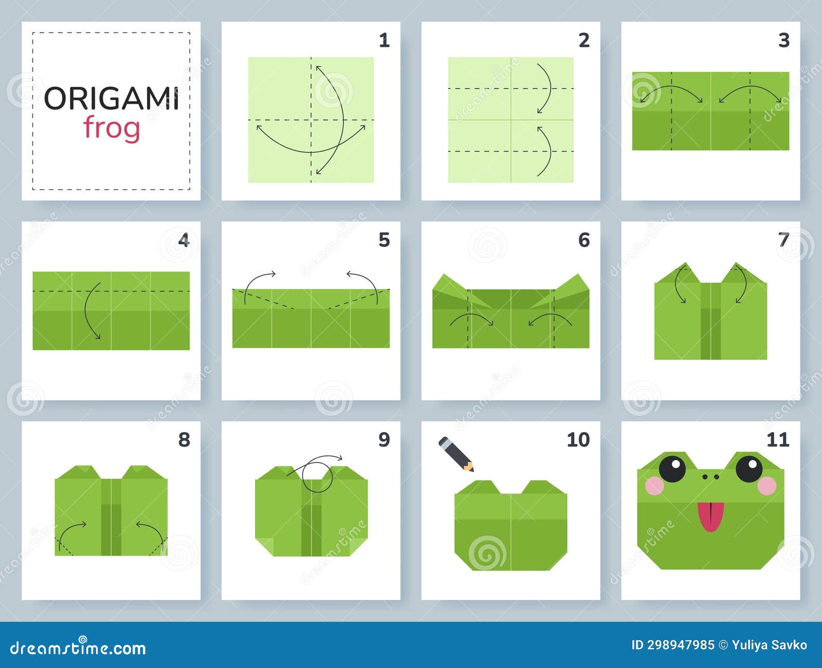 Origami Tutorial for Kids. Origami Cute Frog. Stock Illustration ...