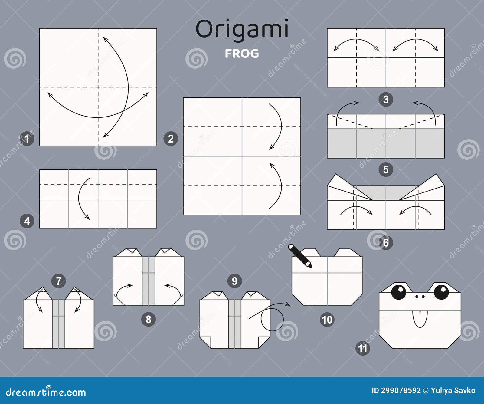 Origami Tutorial For Kids. Origami Cute Frog. Vector Illustration ...