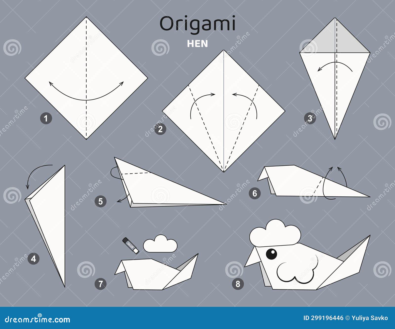 Origami Tutorial for Kids. Origami Cute Hen. Stock Illustration ...