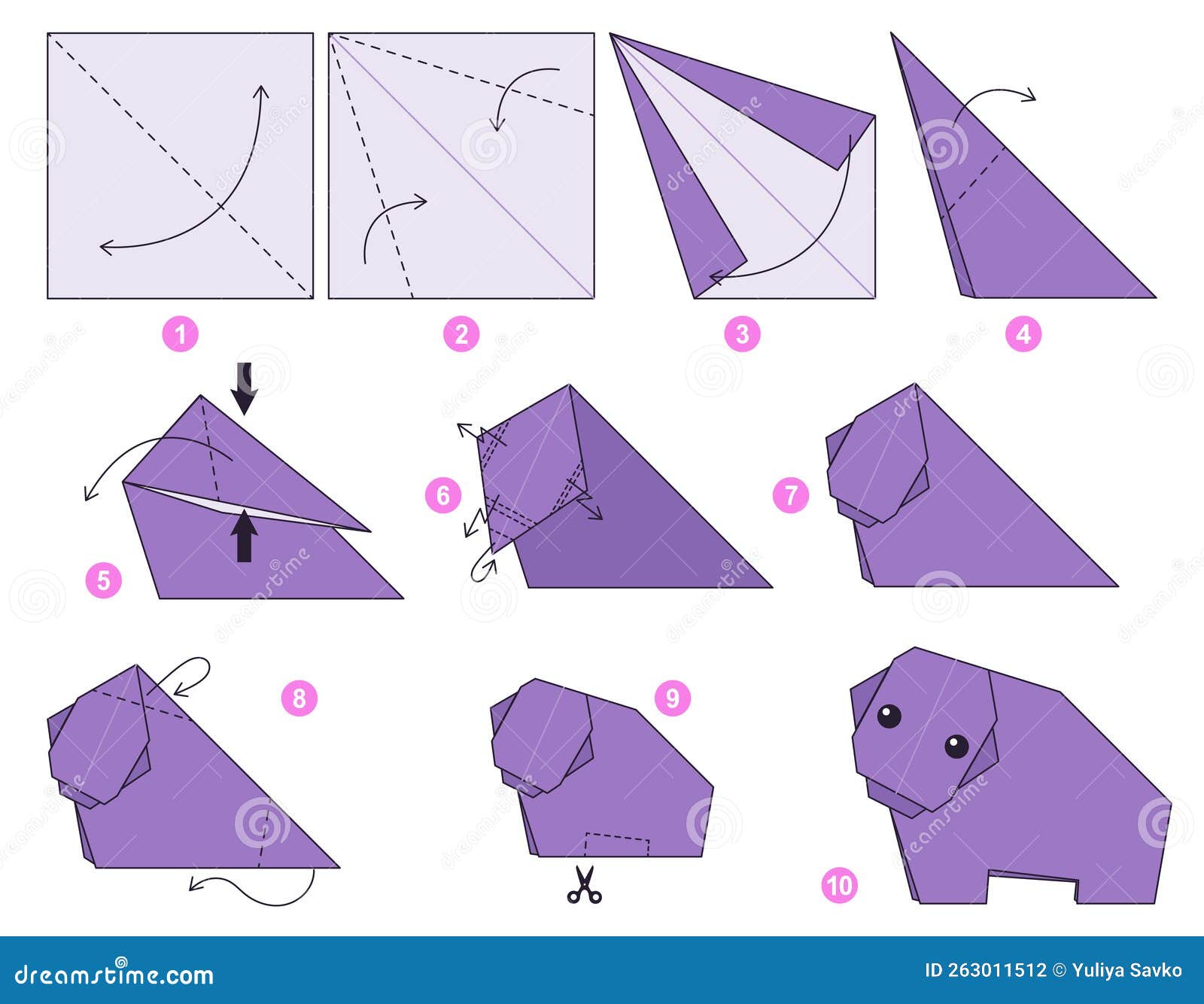 Origami Tutorial For Kids. Origami Cute Hippo. Vector Illustration ...