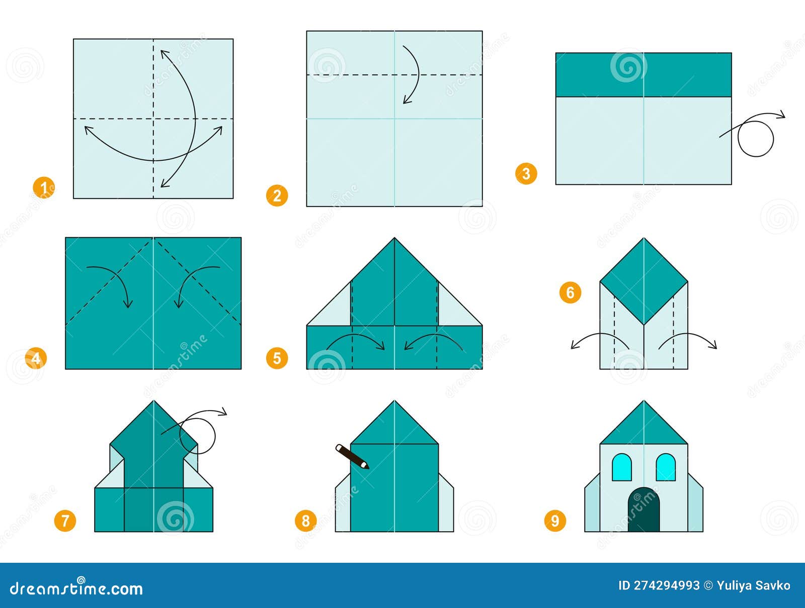 Origami Tutorial for Kids. Origami Cute House. Stock Vector ...