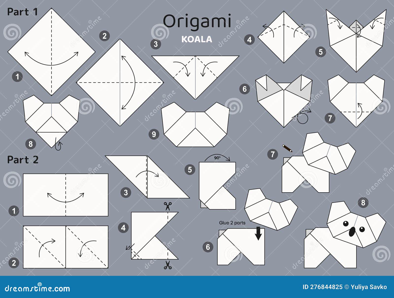 Origami Tutorial for Kids. Origami Cute Koala. Stock Vector ... Origami Tutorial for Kids. Origami Cute Koala. Stock Vector ...