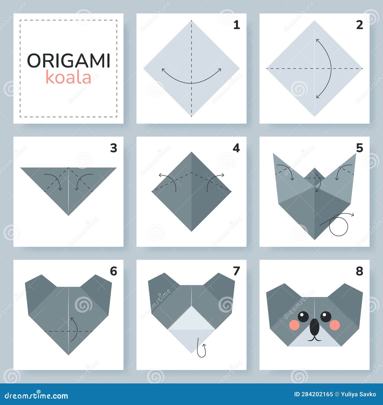 Origami Tutorial for Kids. Origami Cute Koala. Stock Vector ... Origami Tutorial for Kids. Origami Cute Koala. Stock Vector ...