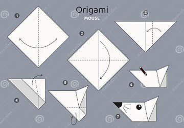 Origami Tutorial for Kids. Origami Cute Mouse. Stock Vector ...