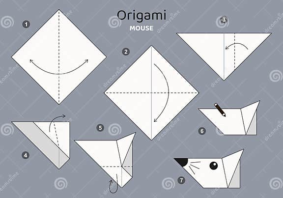 Origami Tutorial for Kids. Origami Cute Mouse. Stock Vector ...