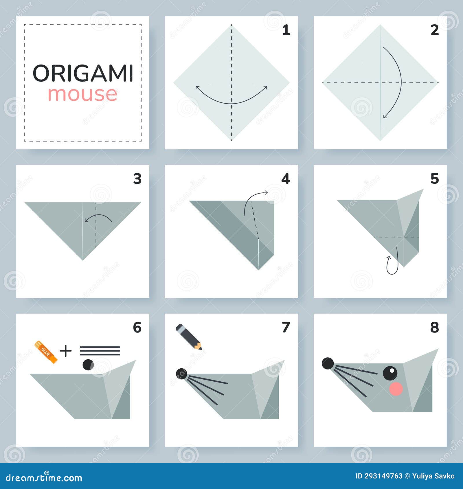 Origami Tutorial for Kids. Origami Cute Mouse. Stock Vector ...