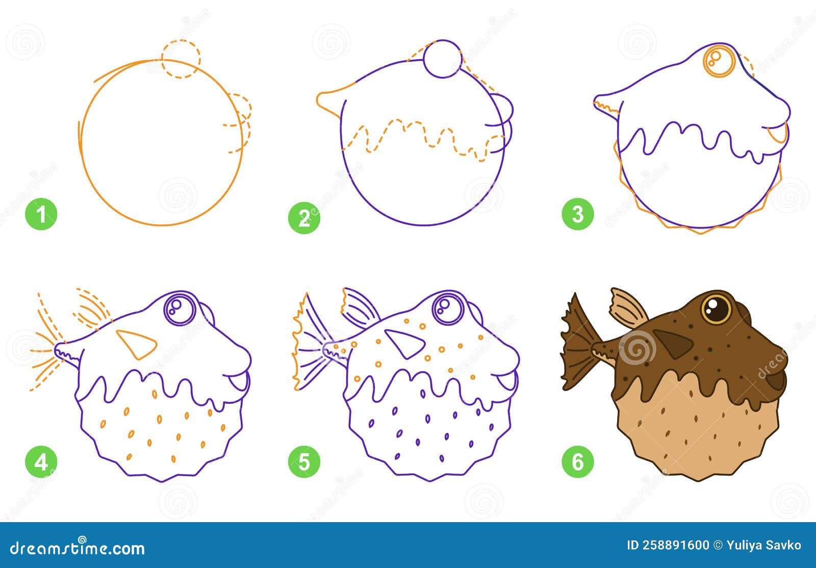 Origami Tutorial for Kids. Origami Cute Puffer Fish. Stock Vector ...