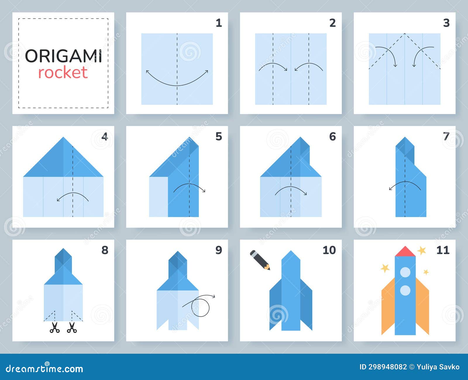 Origami Tutorial for Kids. Origami Cute Rocket. Stock Illustration ...