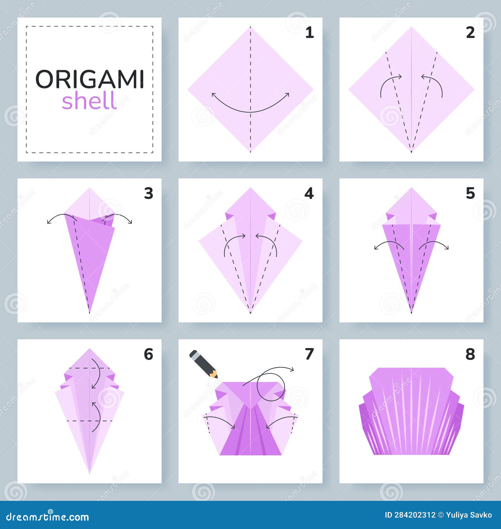 Origami Tutorial for Kids. Origami Cute Shell. Stock Vector ...
