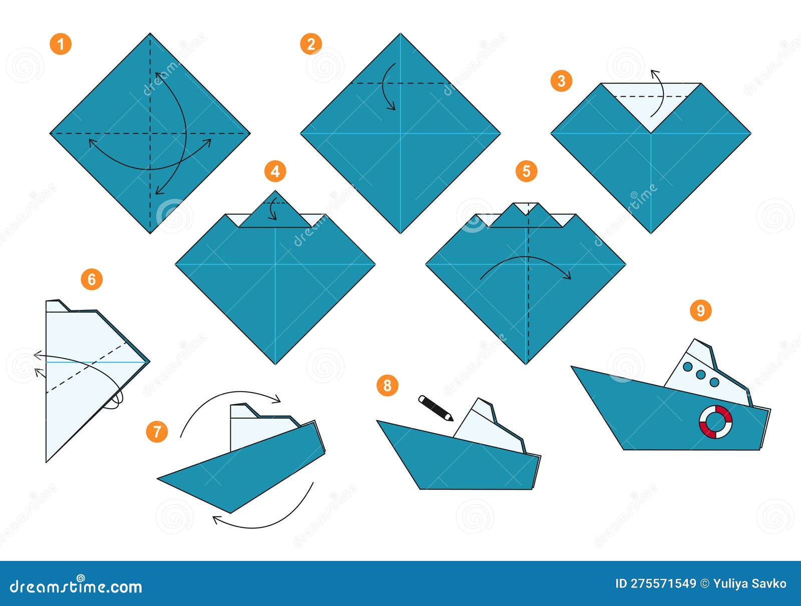 Origami Tutorial for Kids. Origami Cute Ship. Stock Vector ...