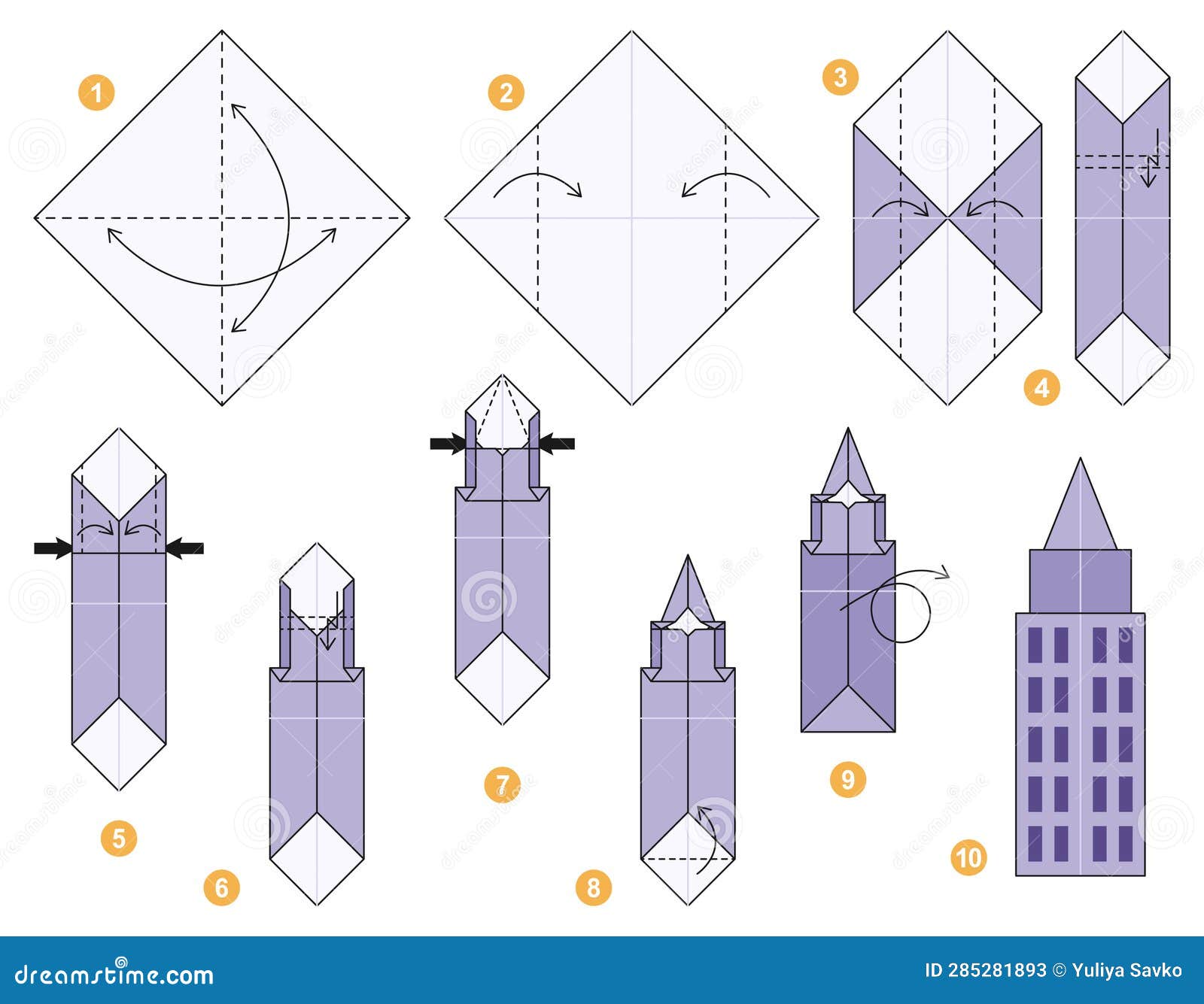 Origami Tutorial for Kids. Origami Cute Skyscraper Stock Vector ...