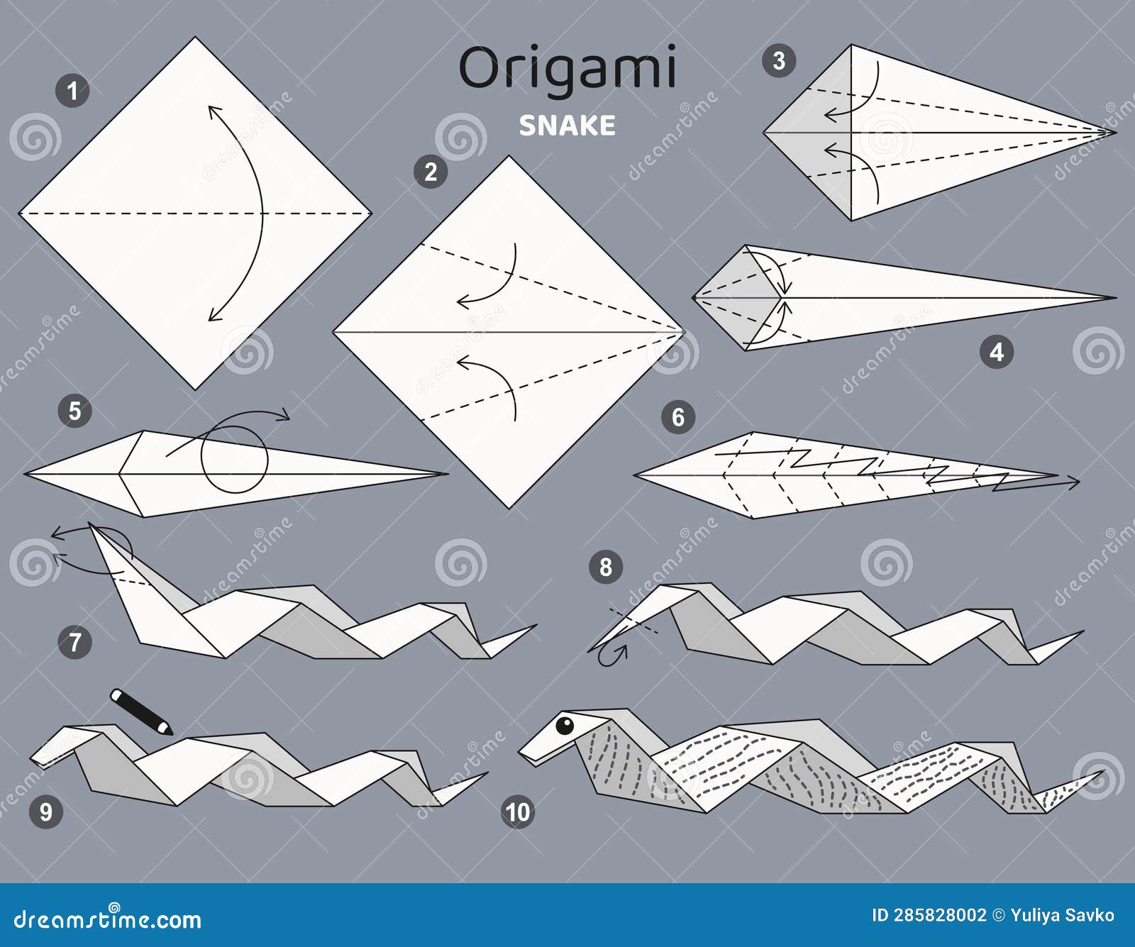 Origami Tutorial for Kids. Origami Cute Snake. Stock Vector ...