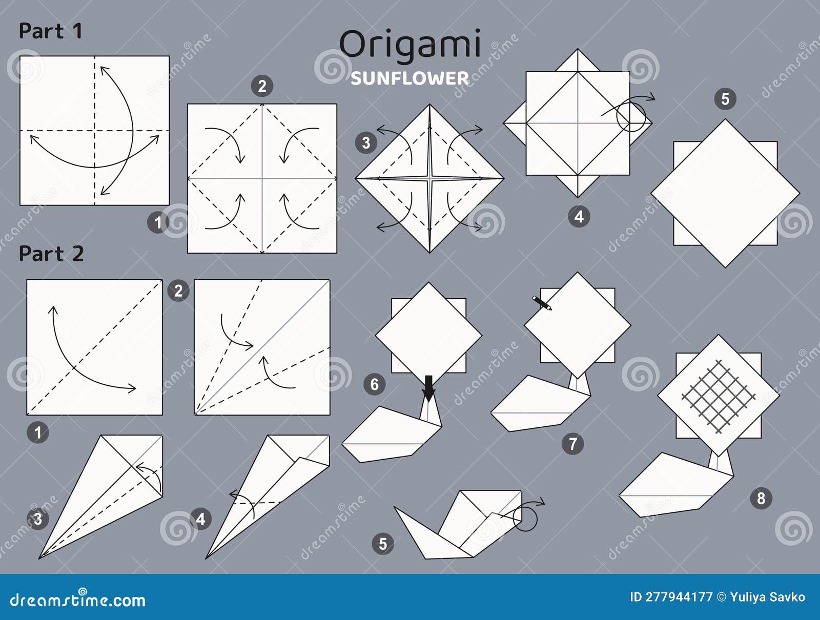 Origami Tutorial for Kids. Origami Cute Sunflower. Stock Illustration ...