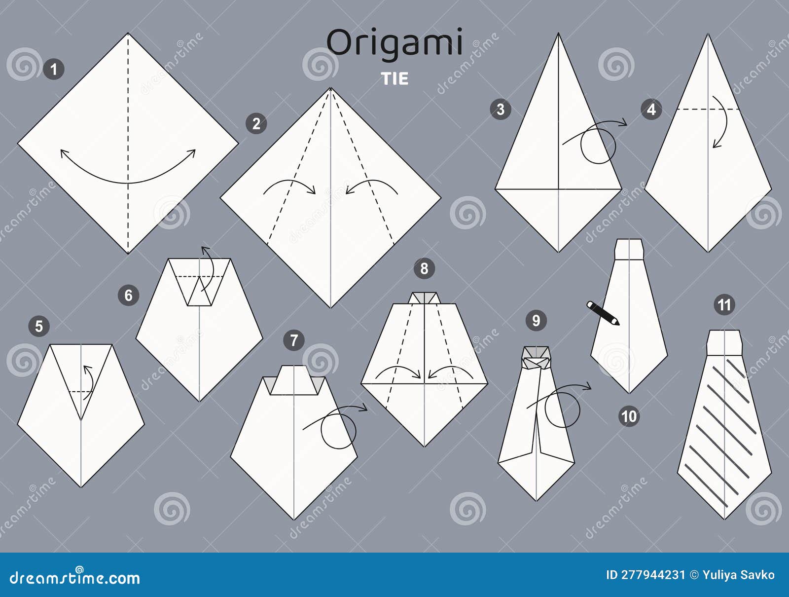 Origami Tutorial for Kids. Origami Cute Tie. Stock Vector ...