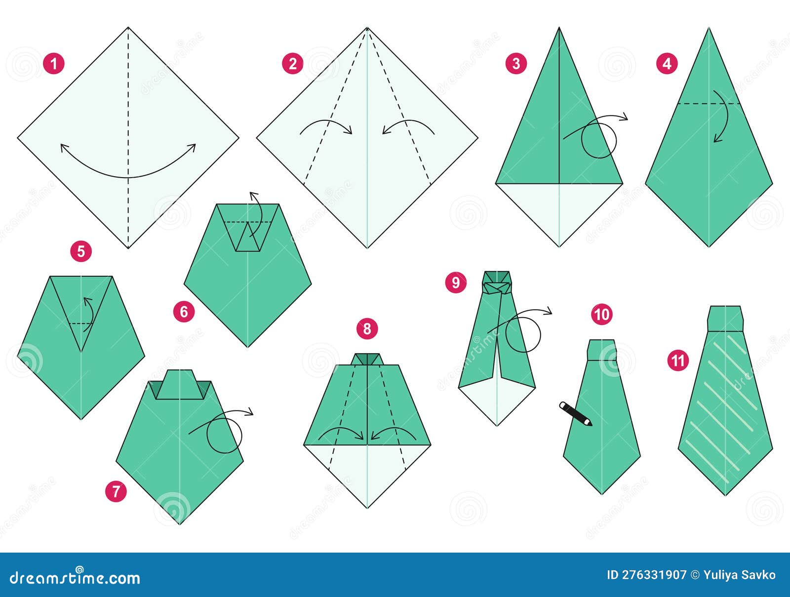 Origami Tutorial For Kids. Origami Cute Tie. Cartoon Vector ...