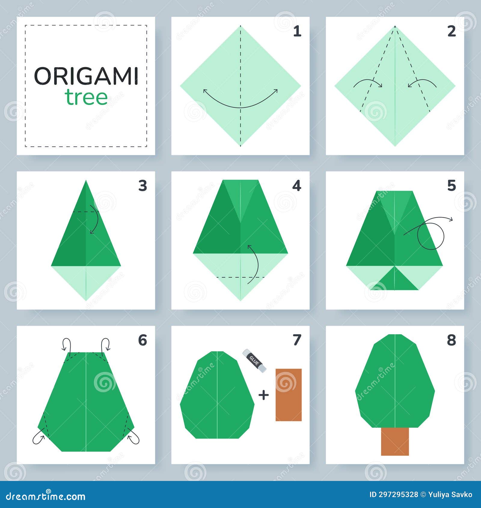 Origami Tutorial for Kids. Origami Cute Tree. Stock Illustration ...