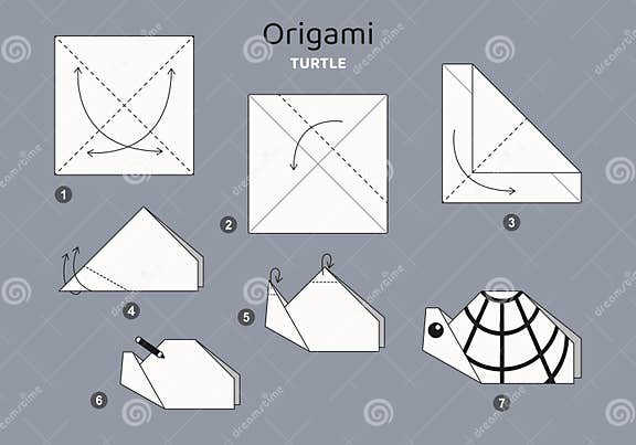 Origami Tutorial for Kids. Origami Cute Turtle. Stock Vector ...