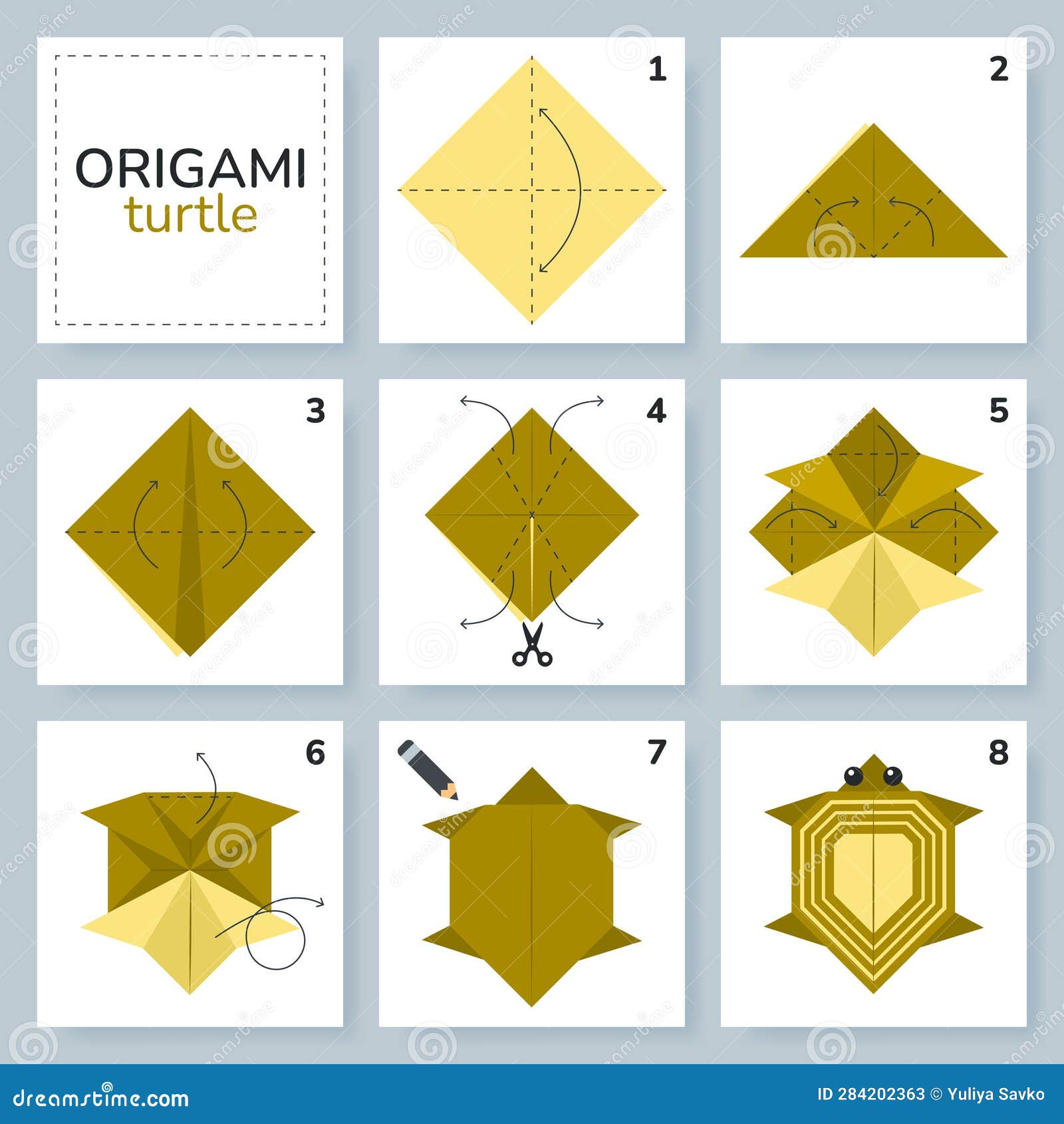 Origami Tutorial for Kids. Origami Cute Turtle. Stock Vector ...