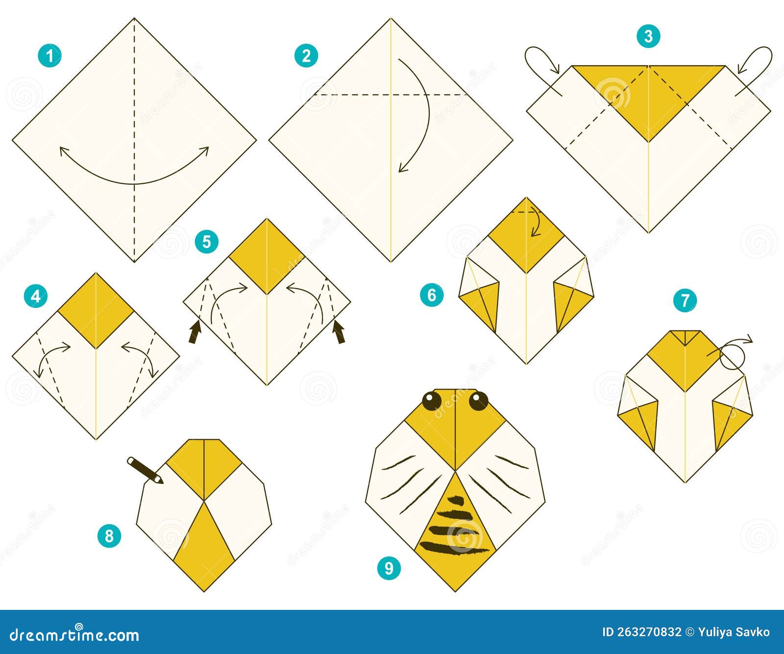 Origami Tutorial For Kids. Origami Cute Koala. Cartoon Vector ...