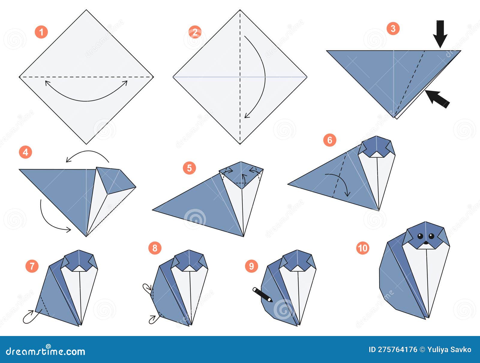 Origami Tutorial for Kids. Origami Cute Cat. Stock Vector ... Origami Tutorial for Kids. Origami Cute Cat. Stock Vector ...